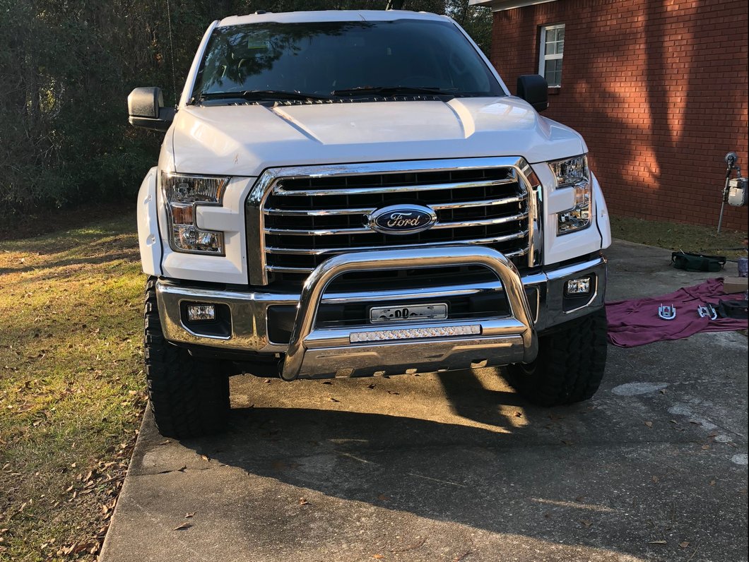 Barricade HD Bull Bar with Skid Plate and 20 Inch LED Dual Row LED Light Bar Polished SS 04 25 F 150 Excluding Raptor